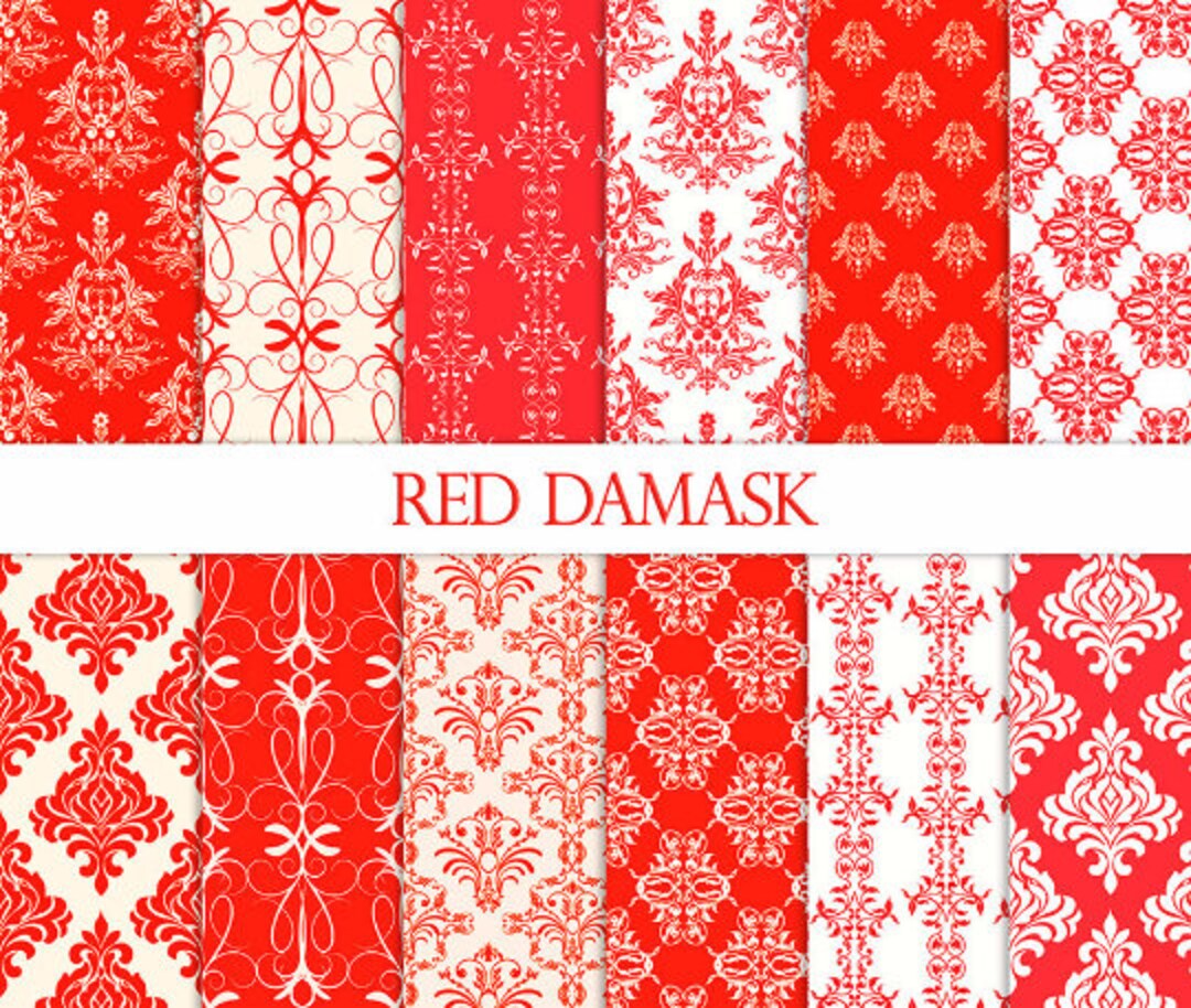 Red Damask Digital Paper-red Damask Printable-red Damask Background ...