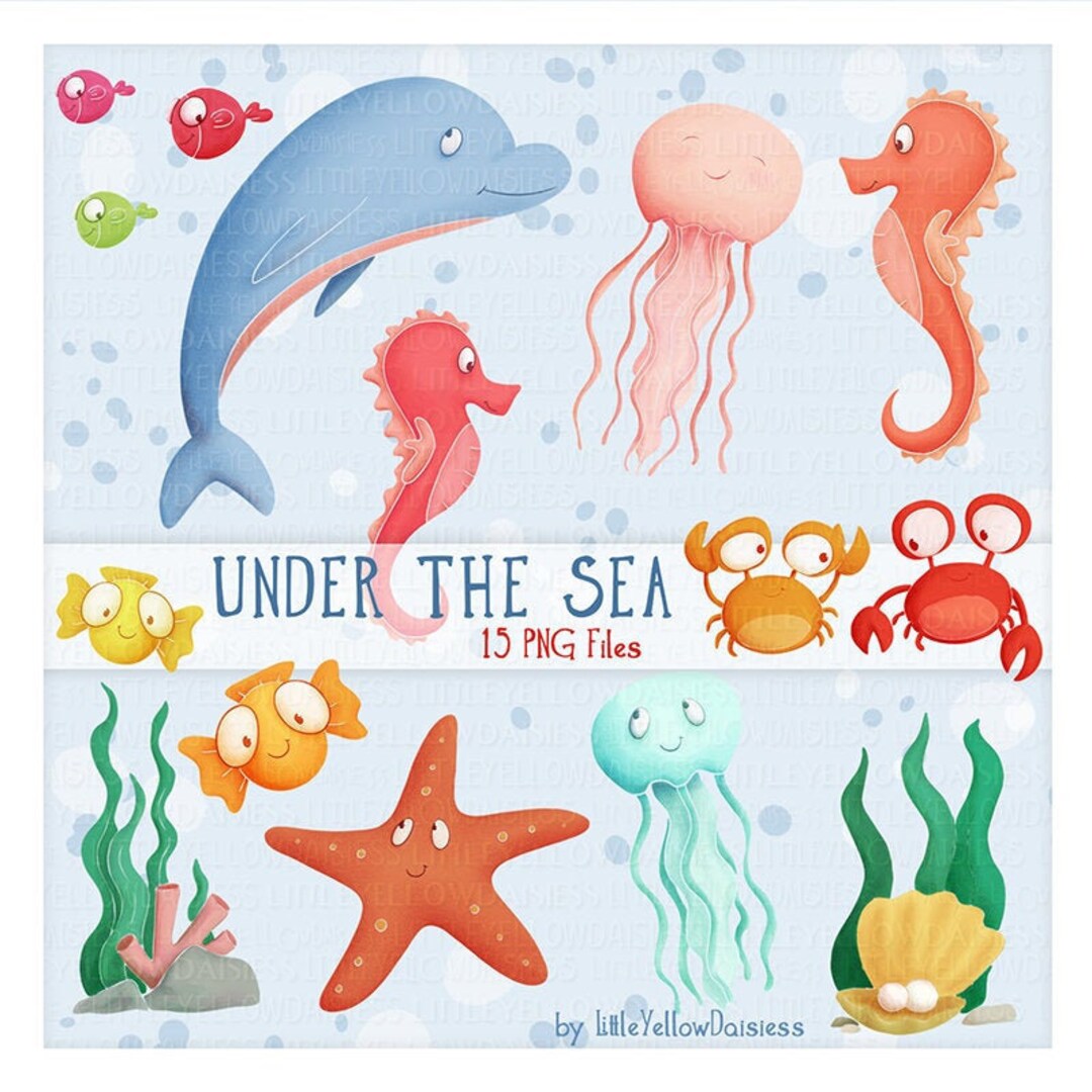 Under the Sea Clipart, Summer Clip Art Set, Cute, Fish, Dolphin ...