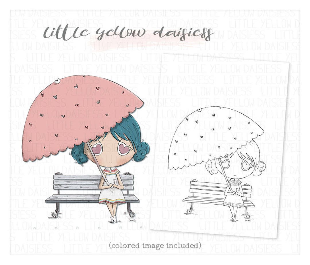 Girl Digi Stamp-girl Coloring Page-valentine Digital Stamp-girl With ...