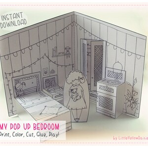 Printable Pop up Dollhouse Kit, Bundle of 4 Rooms Plus Exterior, Living ...