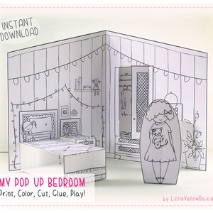 Printable Pop up Bedroom, Dollhouse Rooms, Coloring Craft Activities ...