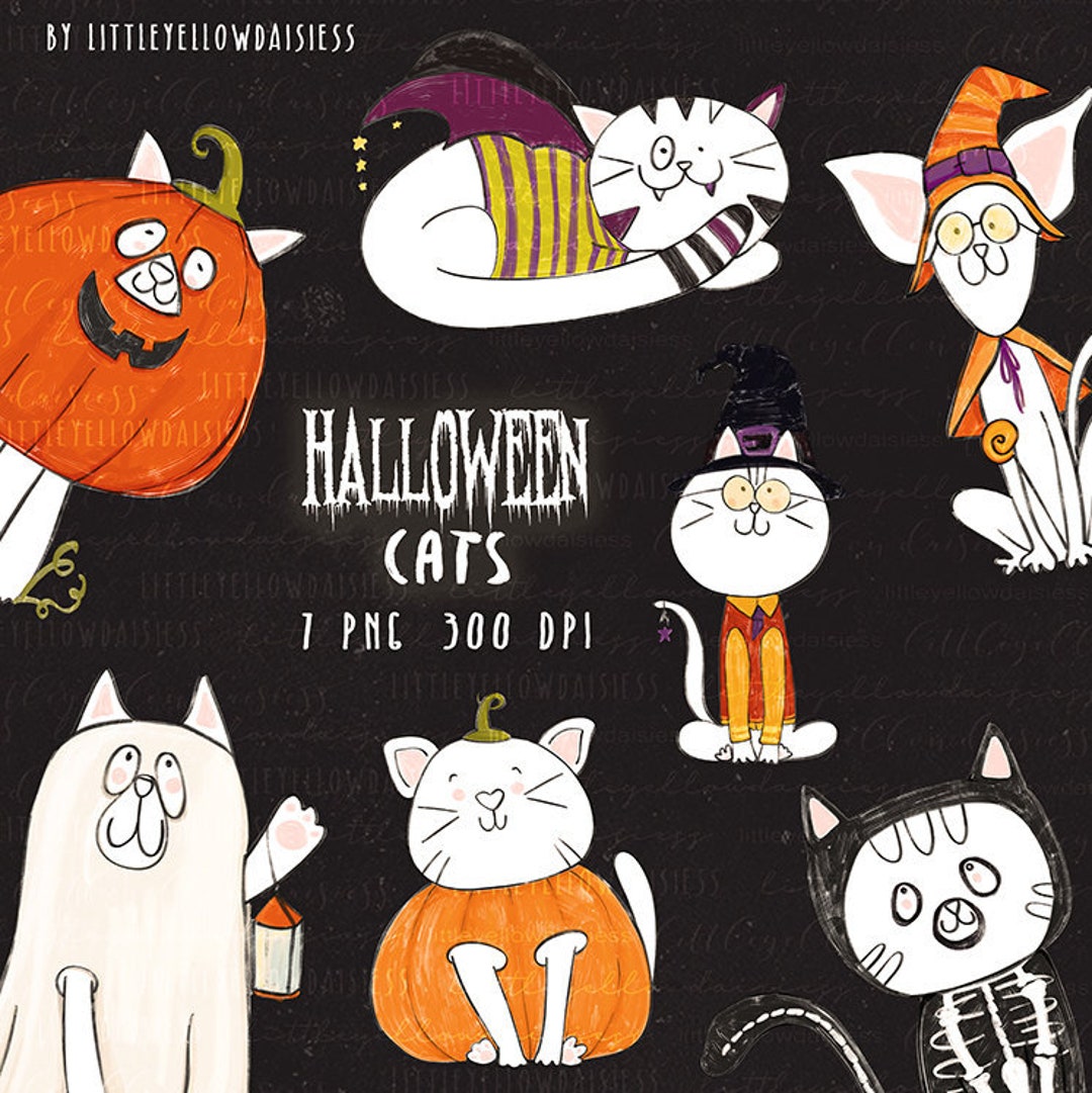 Halloween Cats Clip Art, Spooky Cat Clipart, Trick or Treat, Pumpkin ...