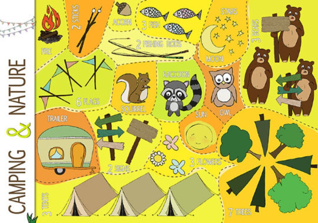 Camping Clipart Set adventure Clip Art Nature, Summer Camp, Animals ...