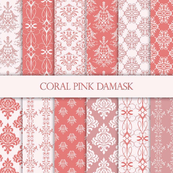 Coral Damask - Etsy
