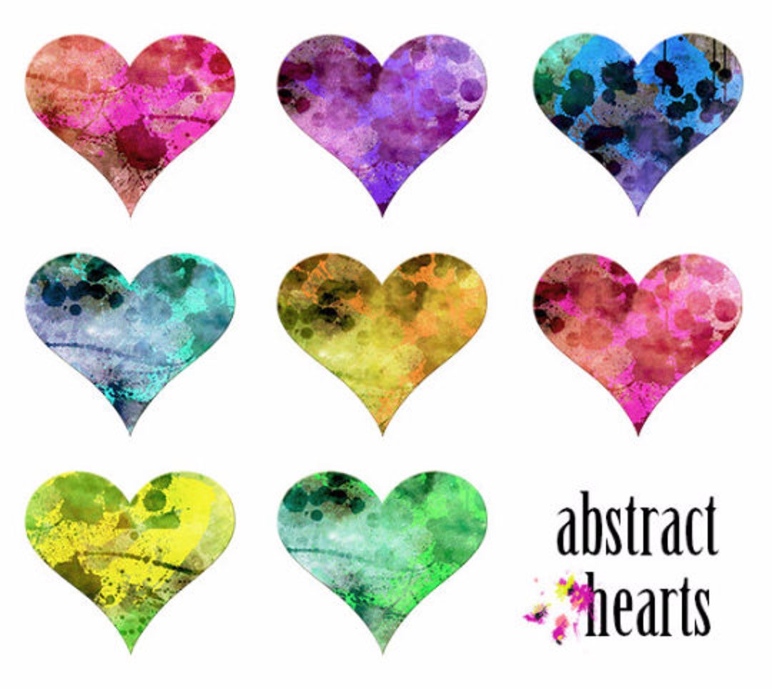 Abstract Hearts Clipart Set-watercolor Heart Set-valentine Heart ...