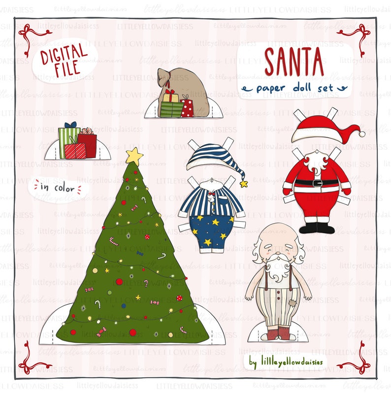 Santa Paper Doll Printable Christmas Gift Last Minute - Etsy