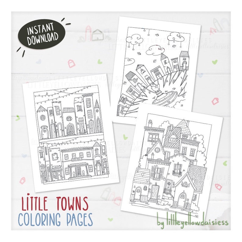 Towns Coloring Pages Houses Coloring Book Activities for - Etsy