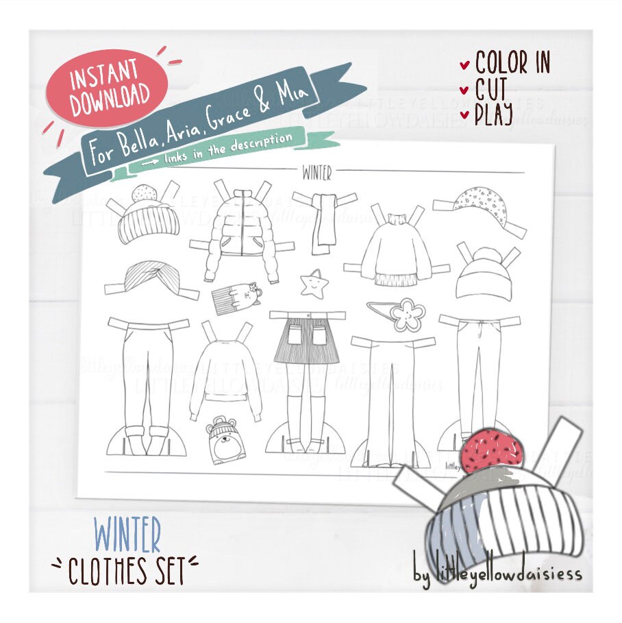 Winter Set For Paper Dolls Winter Outfits Snow Holidays | Etsy