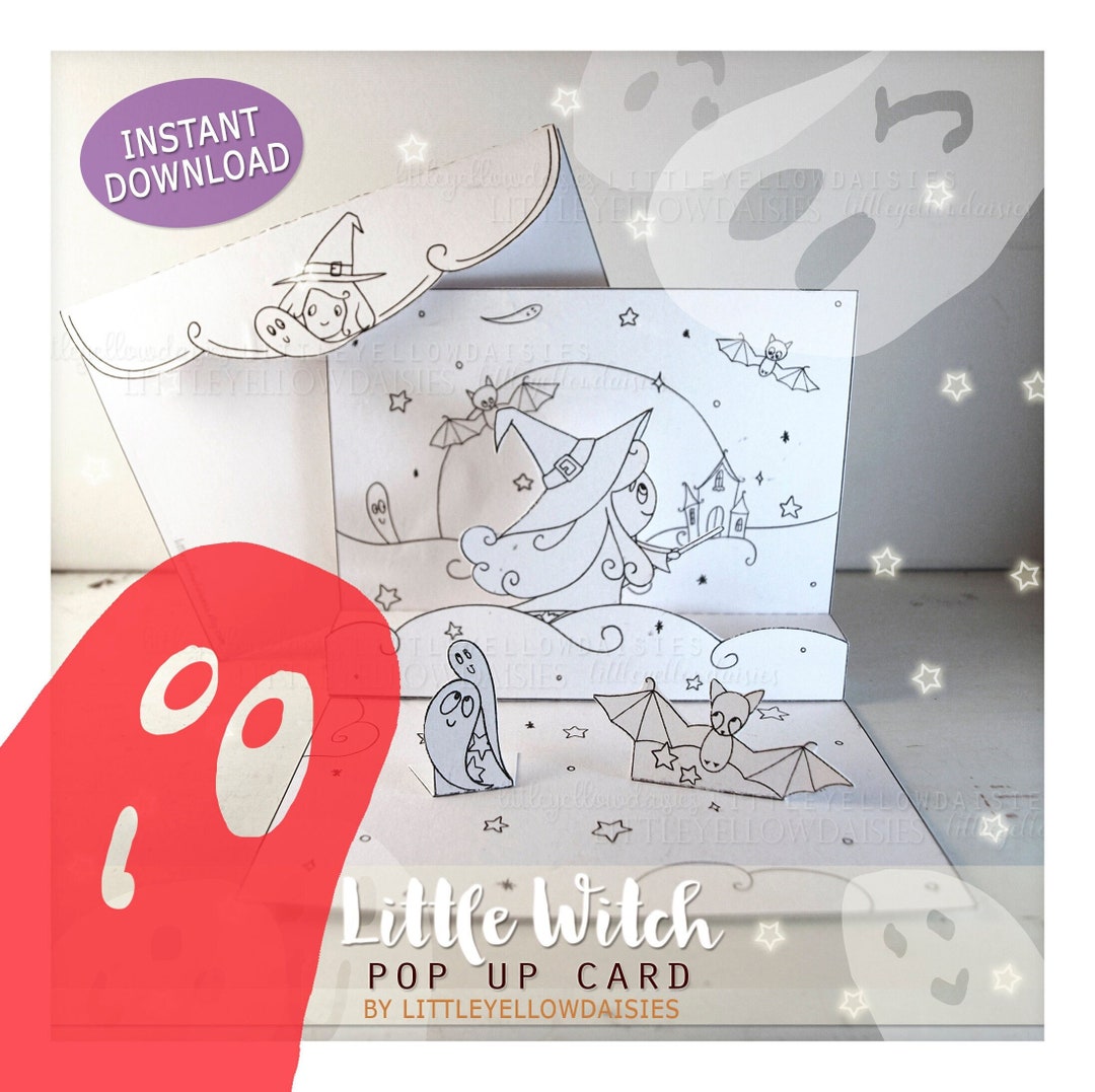 Halloween Pop up Card Envelope Printable Witch Flying - Etsy