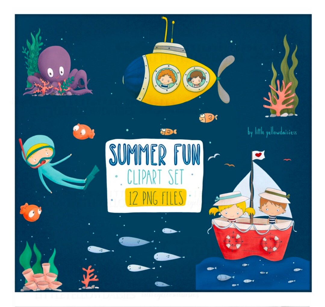 Summer Fun Clipart Set, Vacation Clip Art, Travelling, Sailing, Boat ...