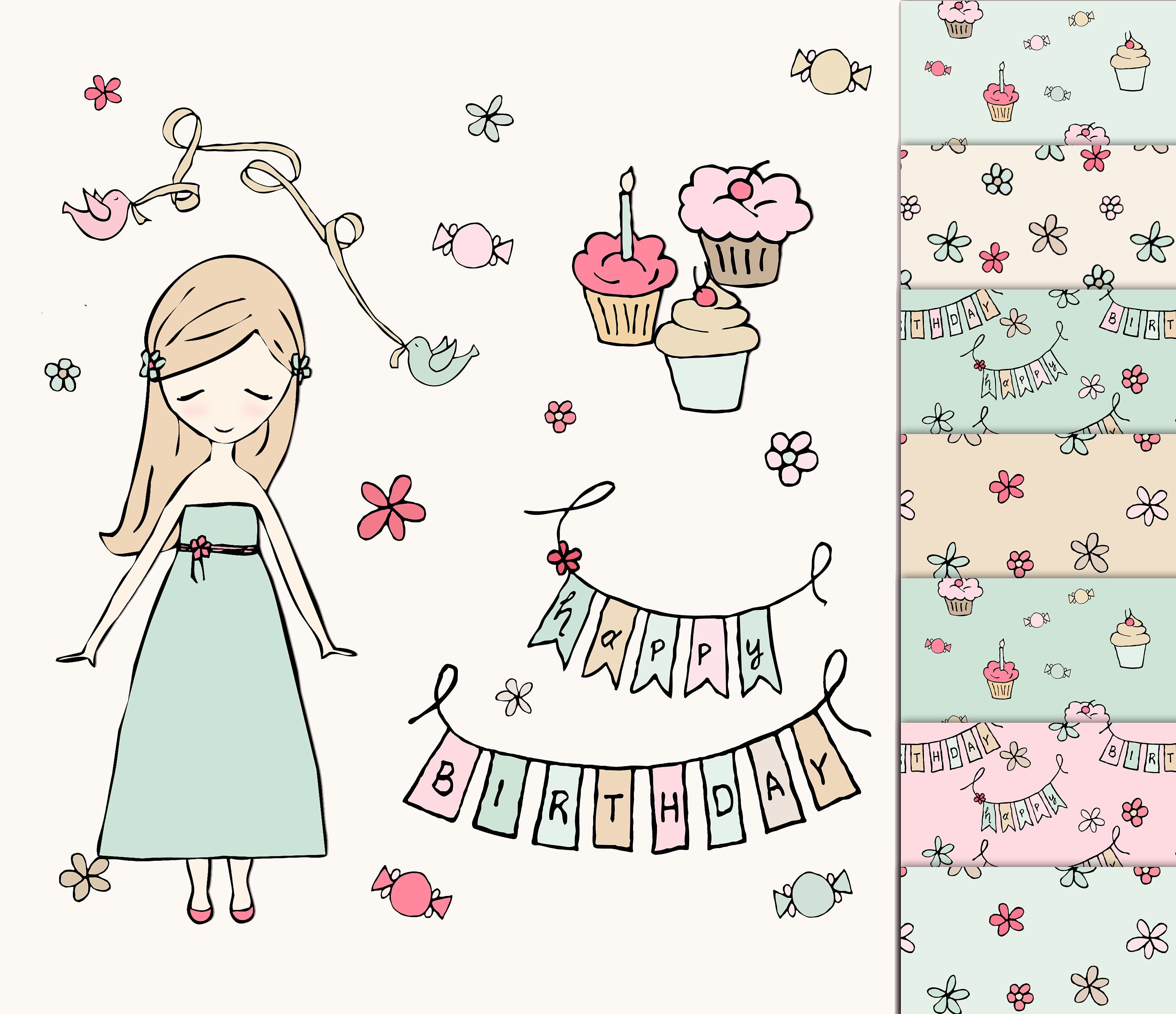 Birthday Clipart 30% off hand Drawn Clipart Set-birthday - Etsy