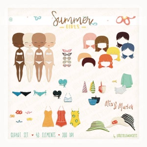 Summer Girls Clipart, Beach Clip Art, Dress Up, Bathing Suit, Vacation ...