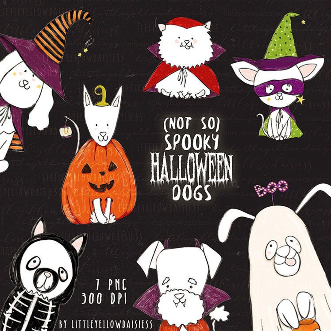 Halloween Dogs Clip Art, Dogs in Costumes, Spooky Dog Clipart, Pumpkin ...