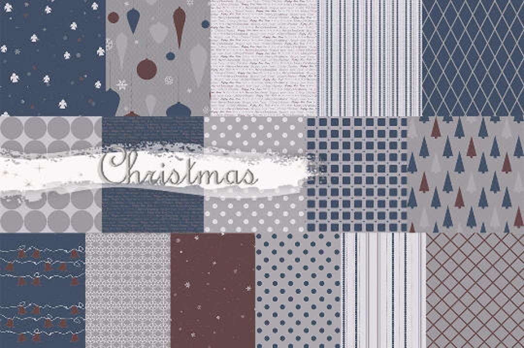 Christmas Digital Paper 12x12 Inch Set of 16 Dark Blue Dark - Etsy