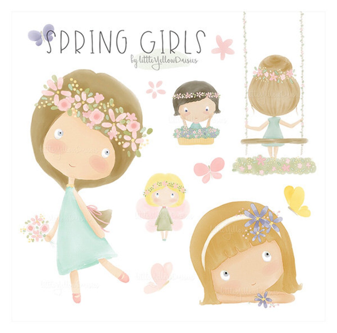 Spring Girls Clip Art-girls Watercolor Clipart-cute Girls | Etsy