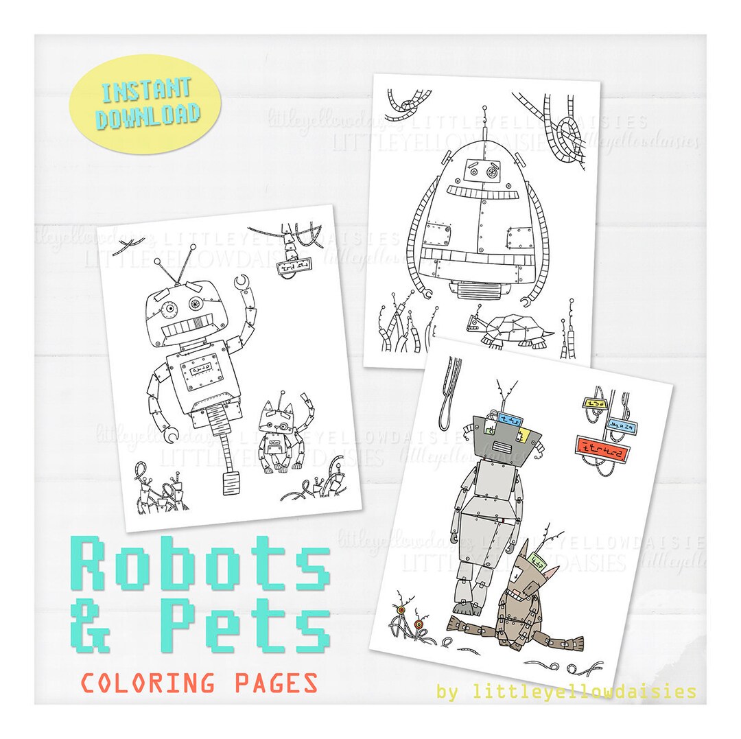 Robots and Pets Coloring Pages, Robotics Coloring Book, Boys Activities ...