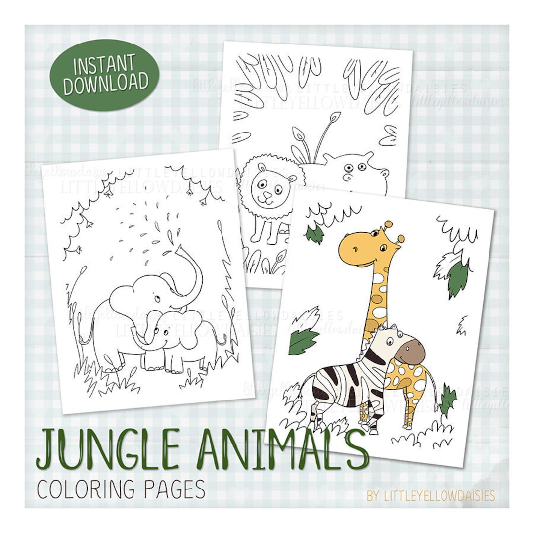 Jungle Animals Coloring Pages, Elephant, Lion, Zebra, Giraffe, Hippo ...