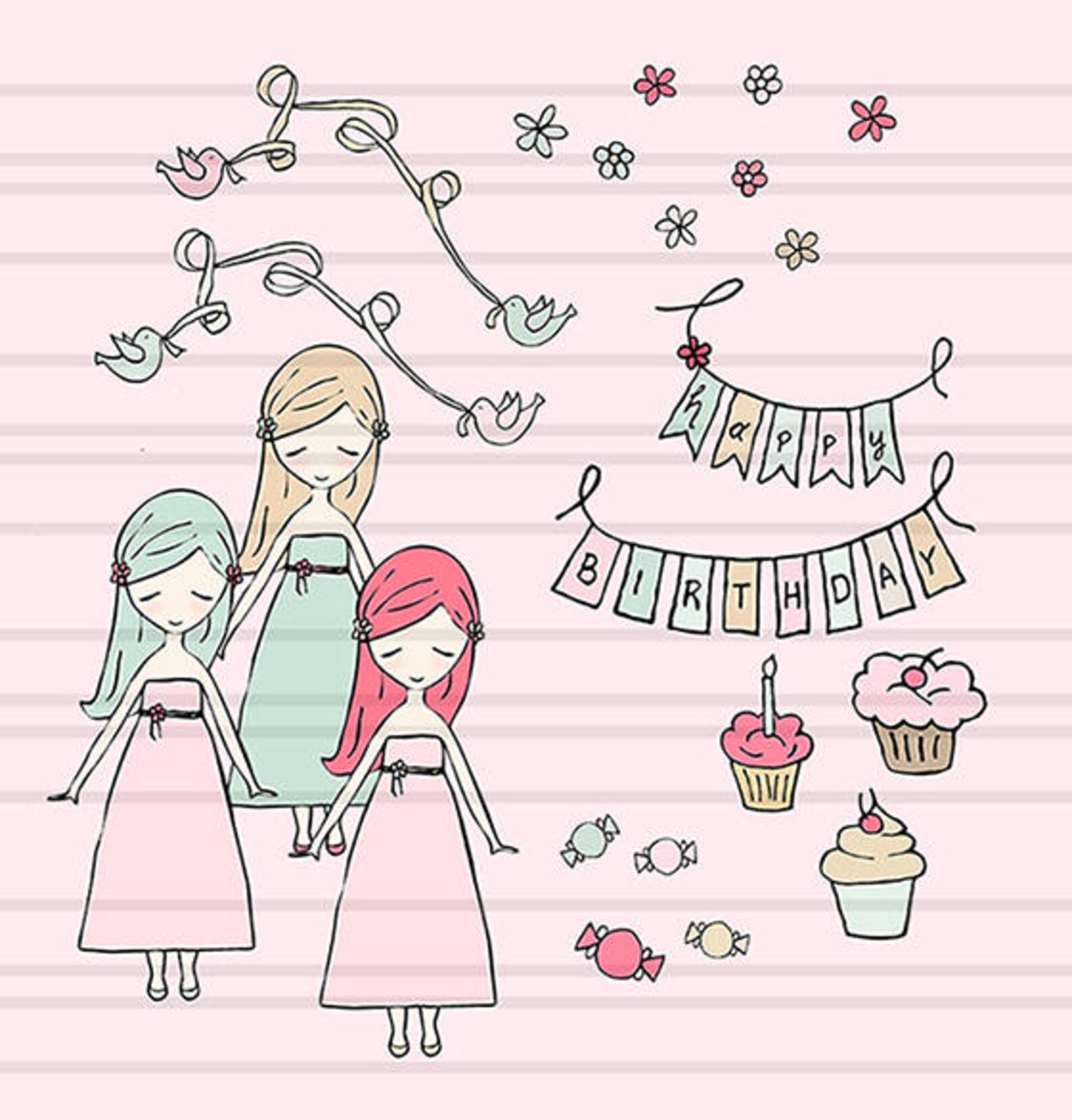 Birthday Clipart 30% off hand Drawn Clipart Set-birthday | Etsy