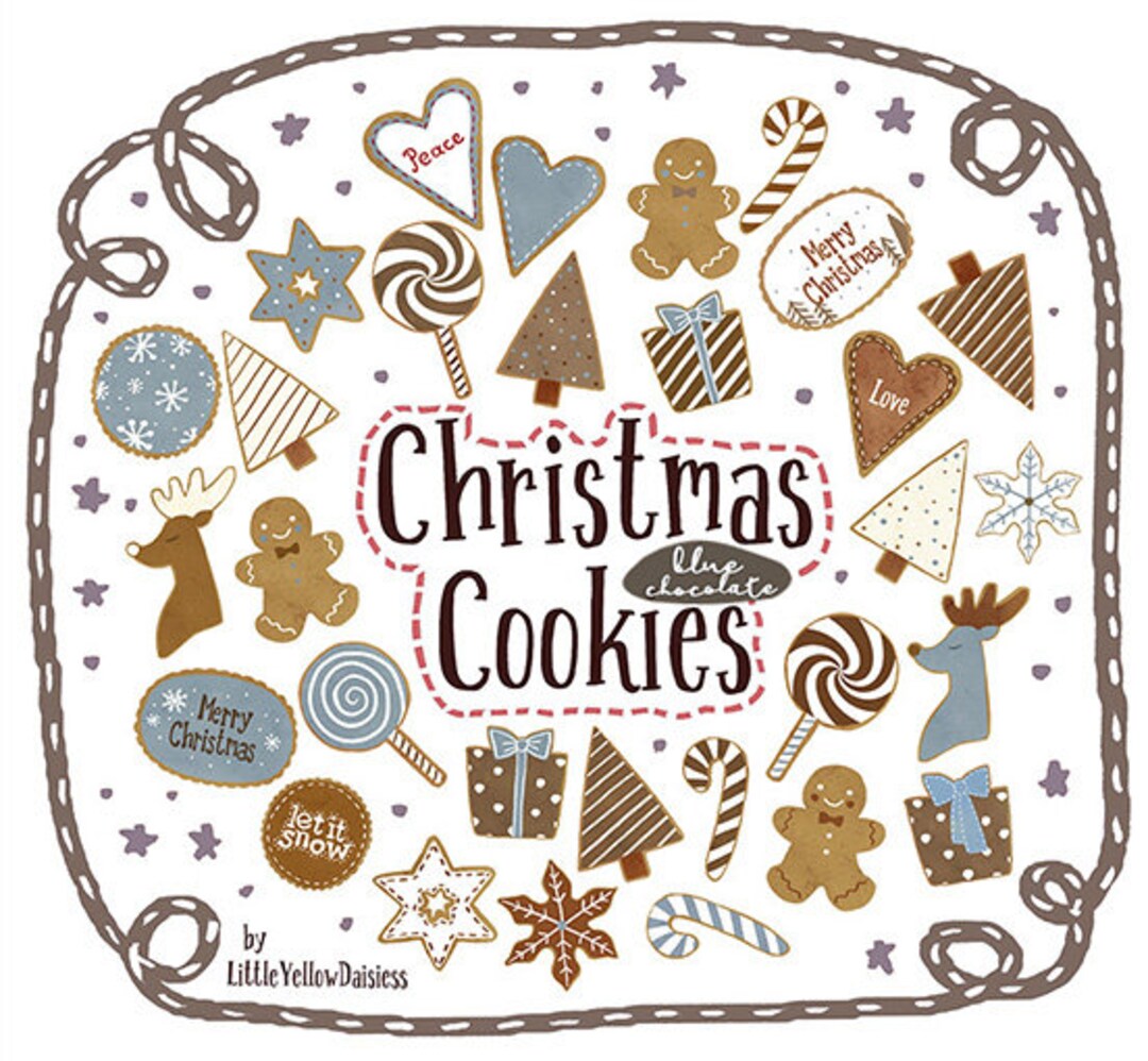Christmas Cookies Clip Art in Blue and Brown chocolate for Holiday ...