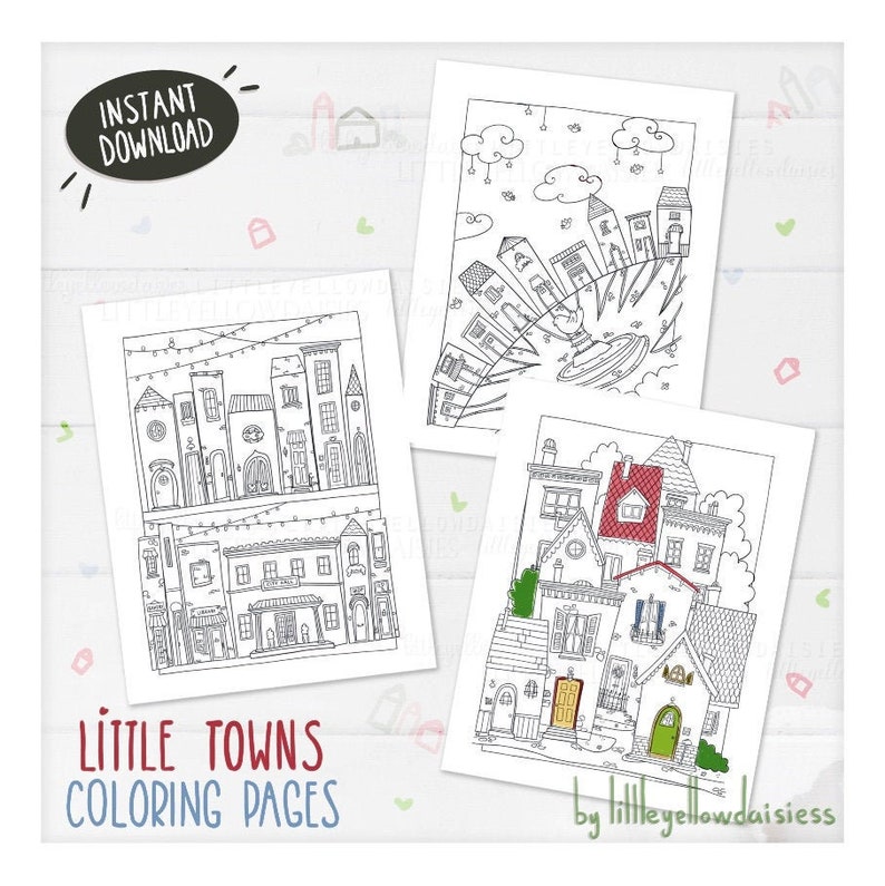 Towns Coloring Pages Houses Coloring Book Activities for - Etsy