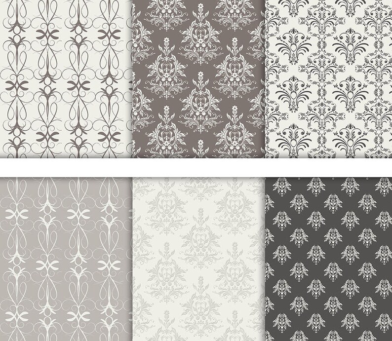 Gray Damask Digital Paper Elegant Printable Vintage | Etsy