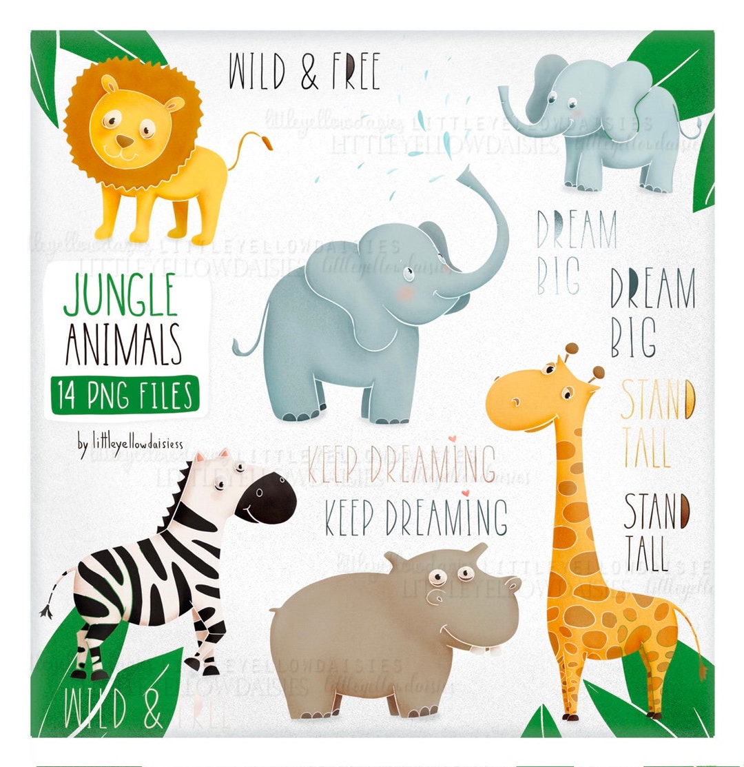 Jungle Animals Clip Art Set, Elephant, Lion, Zebra, Giraffe ...