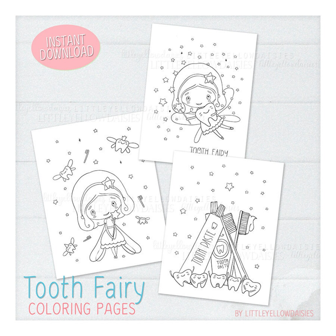 Tooth Fairy Coloring Pages Teeth Hygiene Kids Activities - Etsy