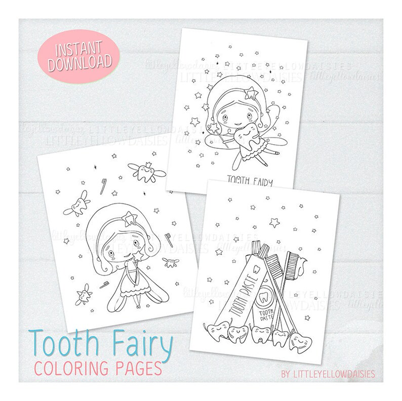 Tooth Fairy Coloring Pages Teeth Hygiene Kids Activities - Etsy