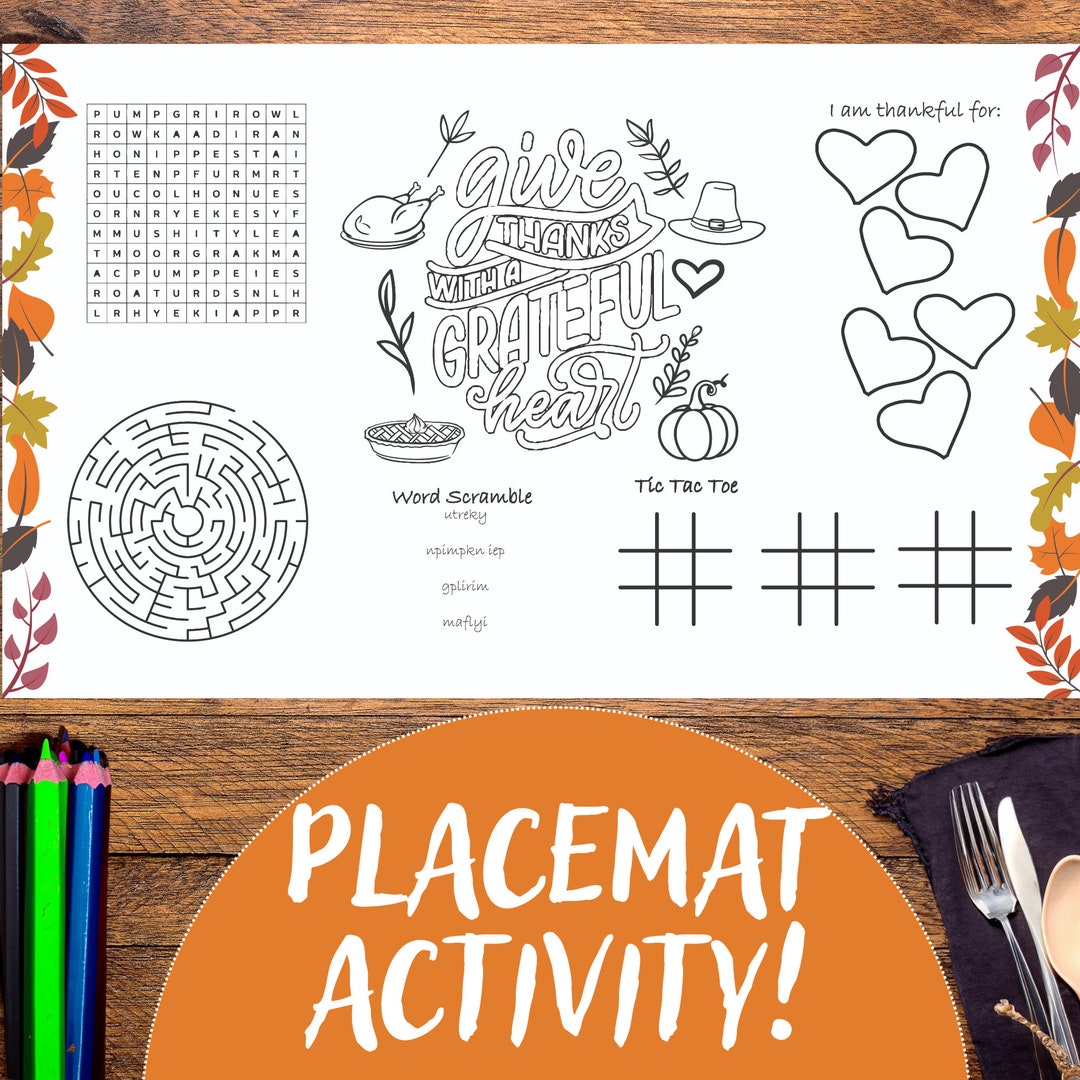 Thanksgiving Placemat Printable | Kids Table Activity | Printable ...