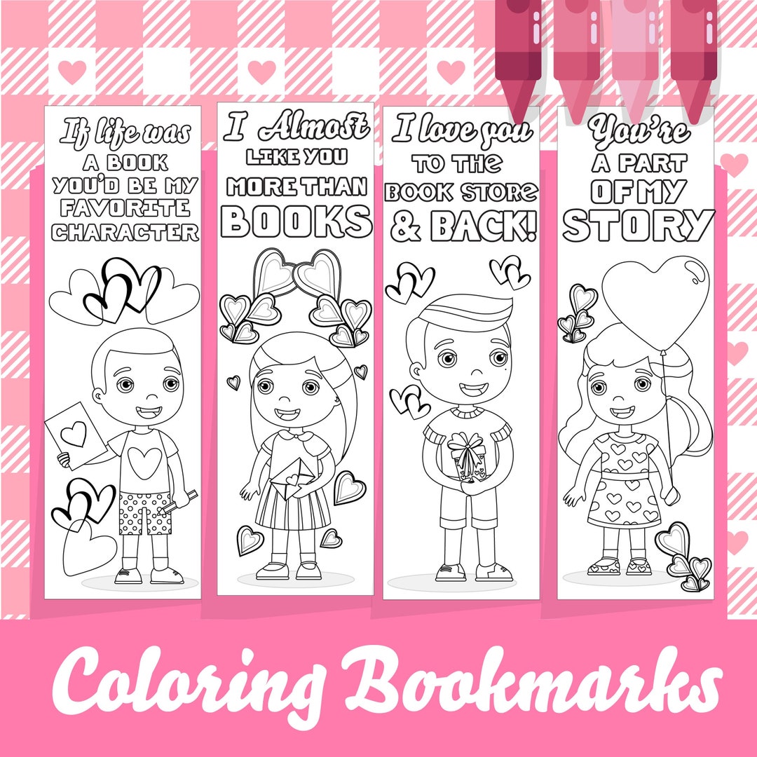 Valentines Coloring Bookmarks Printable Bookmarks for Valentines Day ...