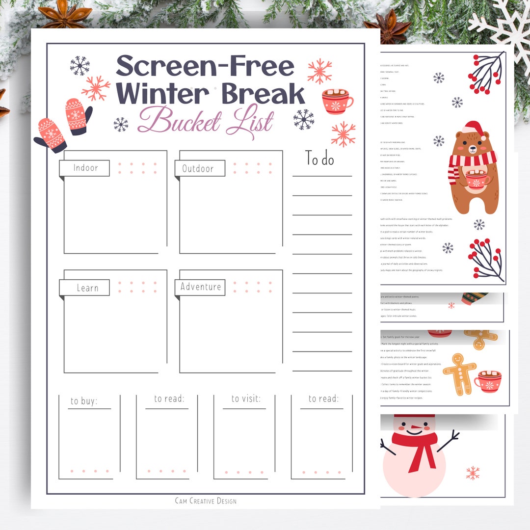 Printable Winter Bucket List & 100 Screen Free Ideas |winter Break ...