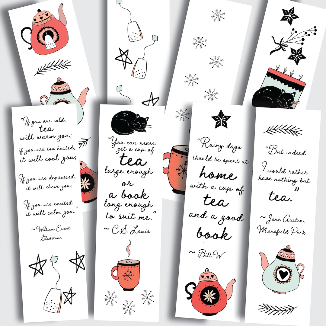 Tea Lover Bookmarks Printable Bookmark Set of 8 for the Book Lover - Etsy