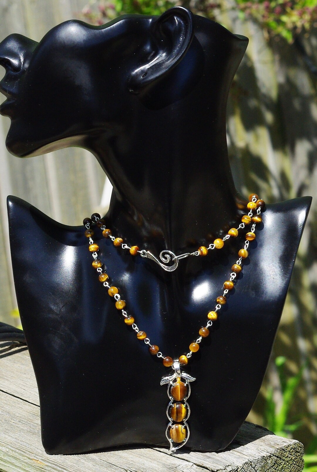Tiger Eye Necklace Three Peas in a Pod Extra Long Necklace - Etsy