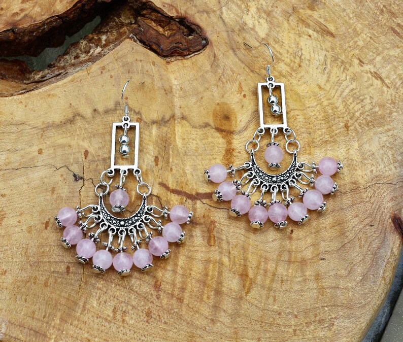 Rose Quartz Statement Earrings Pink Stone Jewellery - Etsy