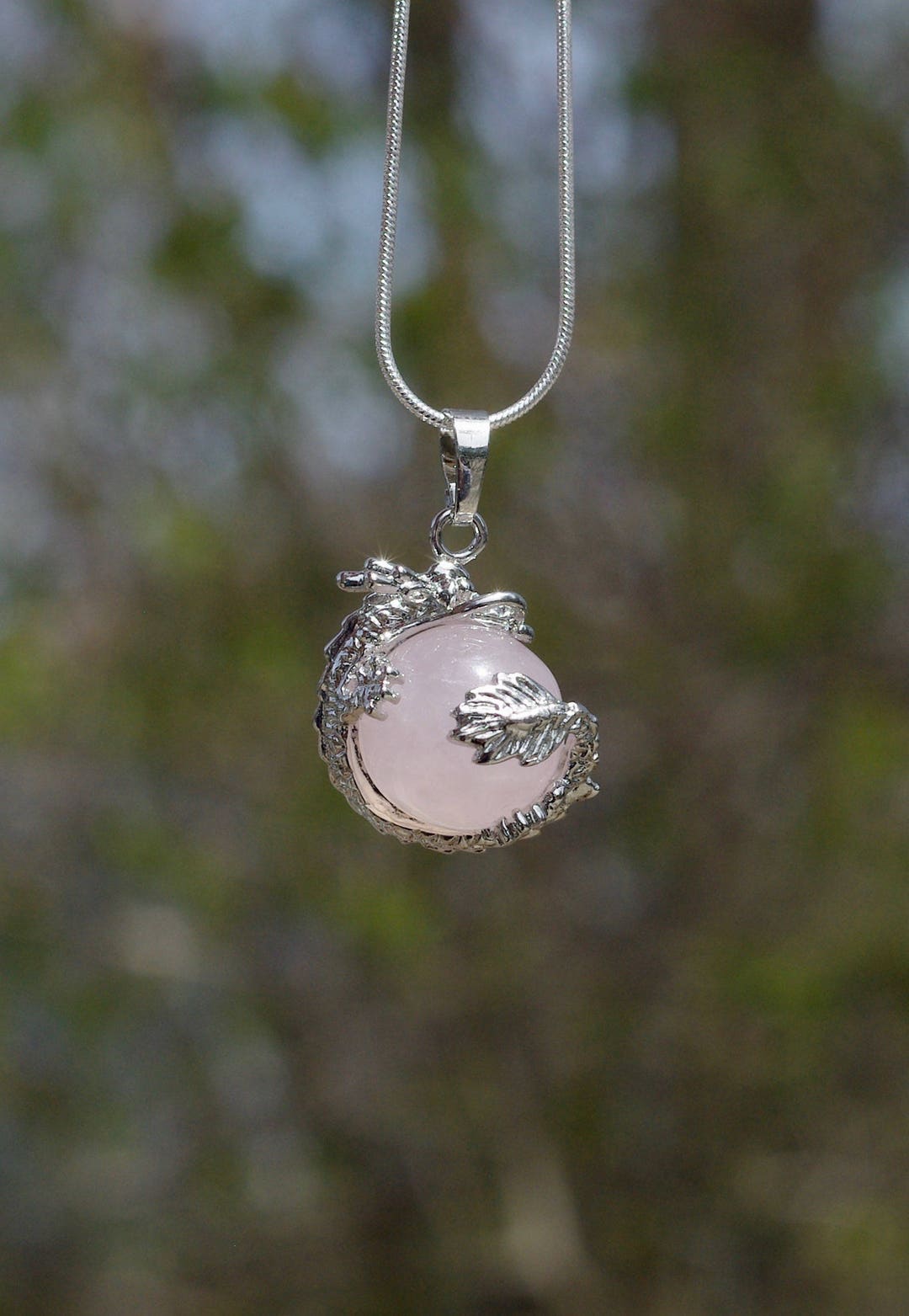 Rose Quartz Dragon Pendant: Sterling Silver Healing Necklace - Etsy