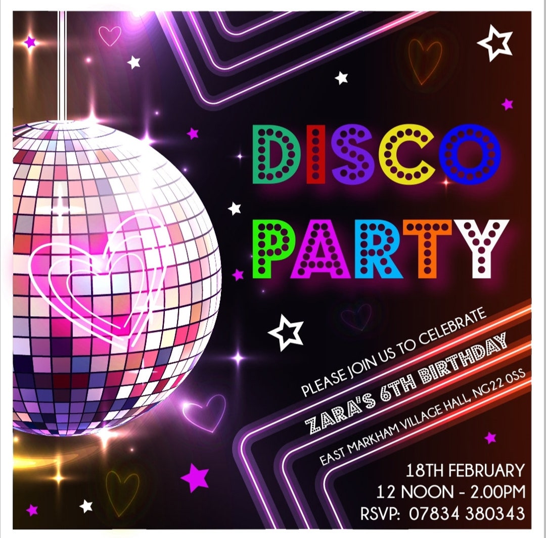 Disco Party Invitations, Children's Birthday Invitations, Party ...