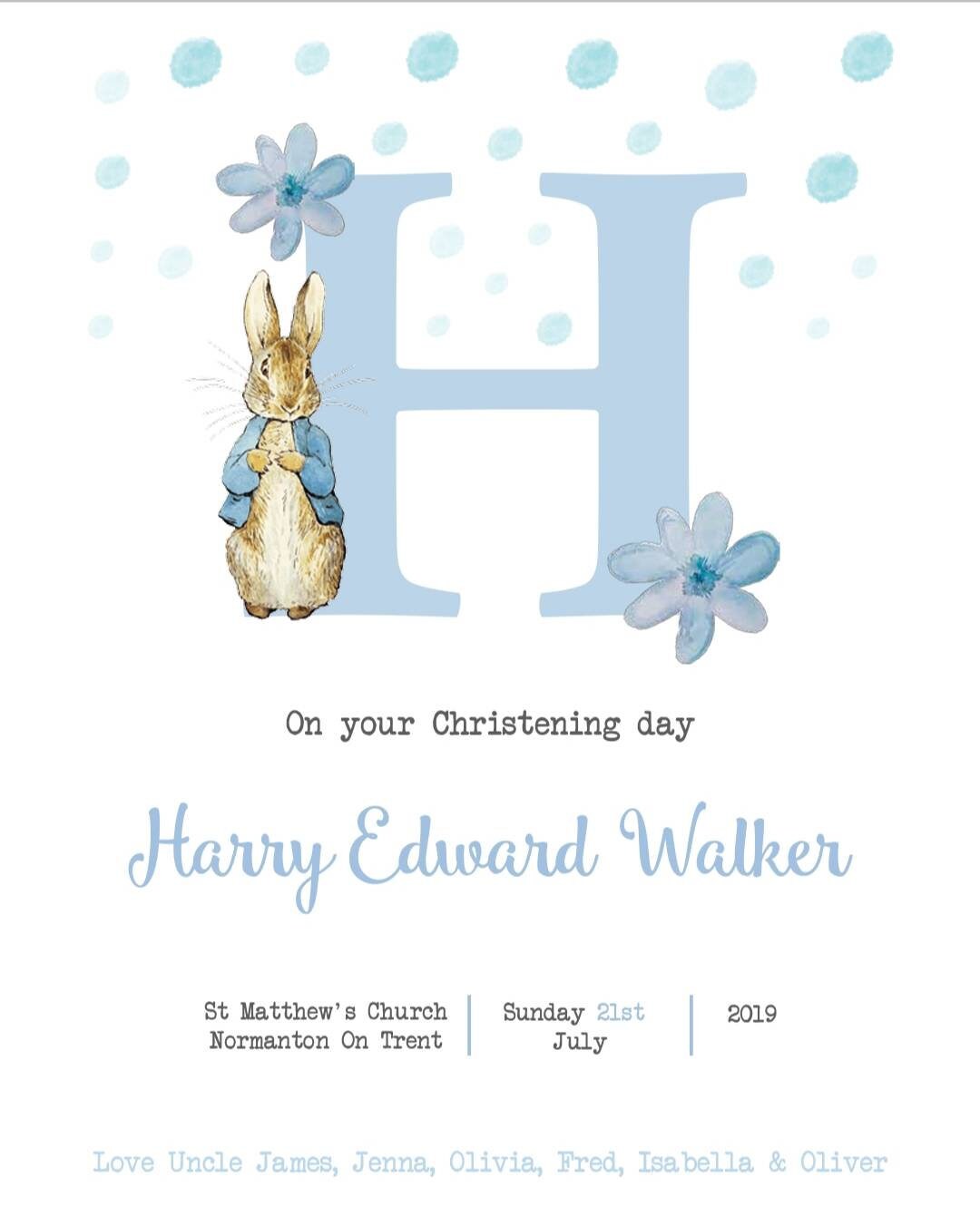 Peter Rabbit Christening Print, Baby, Baby Gift, Newborn, Personalised ...