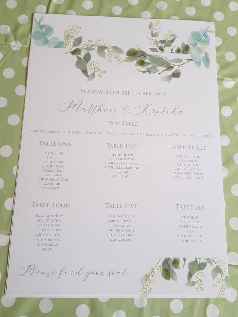 Eucalyptus Wedding Seating Plan Table Plan Wedding Day - Etsy