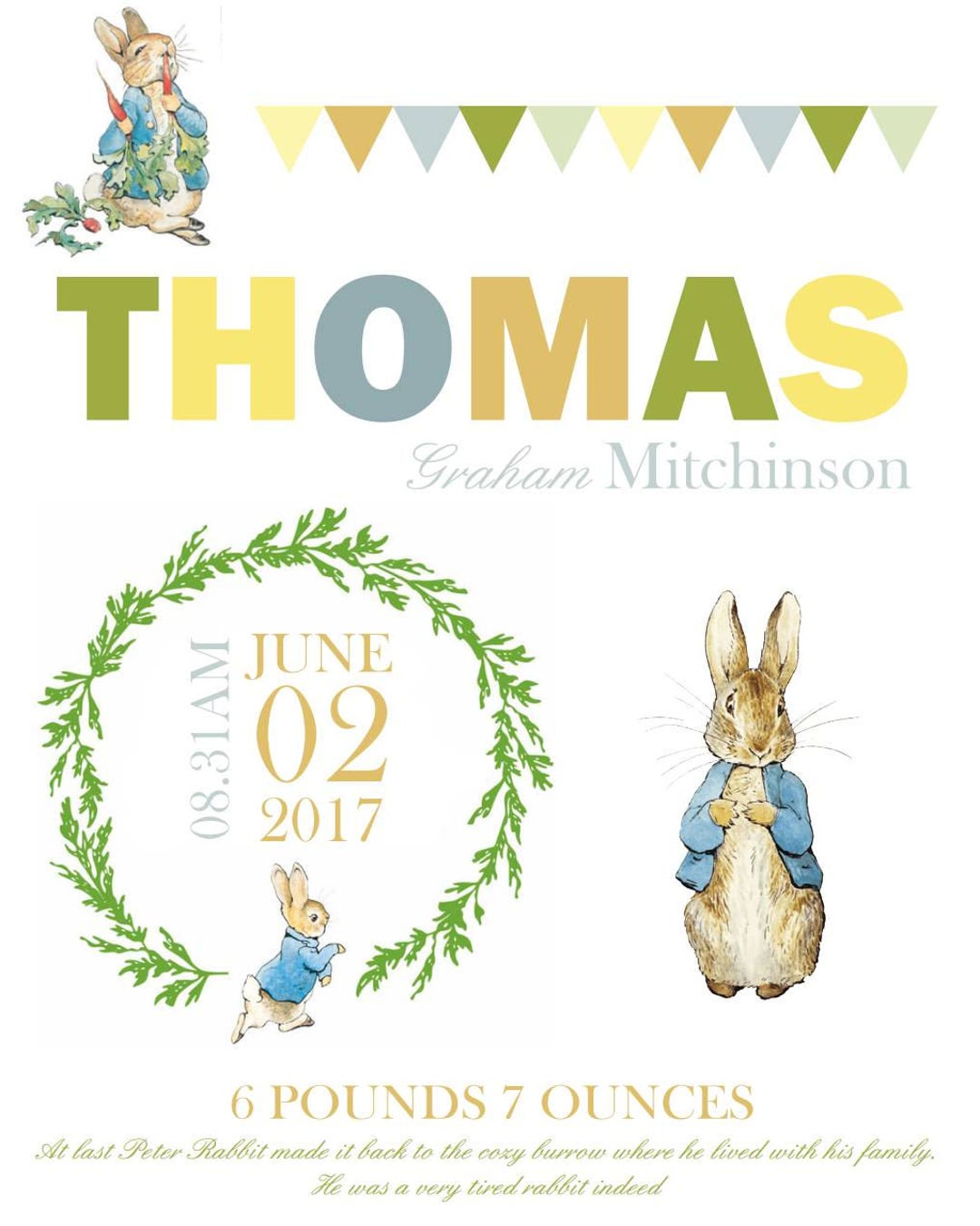 Peter Rabbit Print, Nursery, Baby, Keepsake, Nursery Decor, Newborn ...