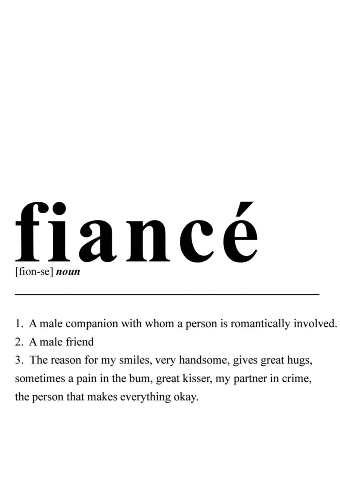 Fiance Definition Print, A4 Print, Gift for Him, Partner, Design ...