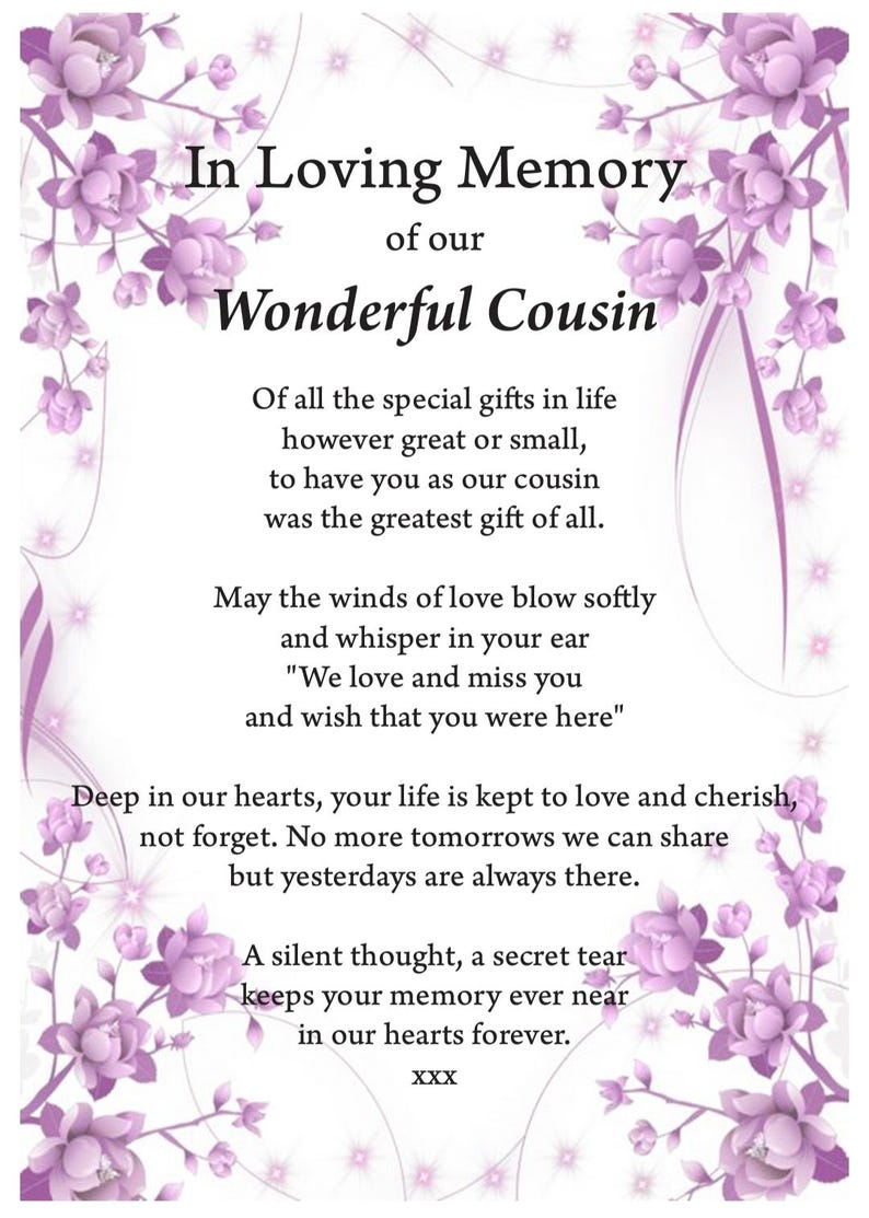 Cousin in Loving Memory Print, Memorial Print, Digital Print, Digital ...