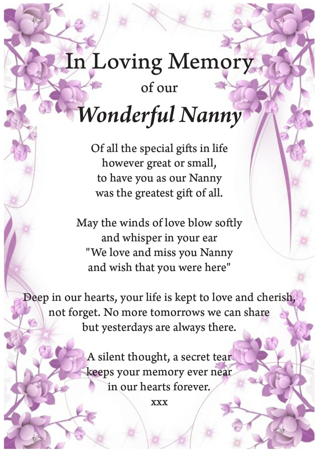 Nanny Loving Memory Print, Memorial Print, Digital Print, Digital ...
