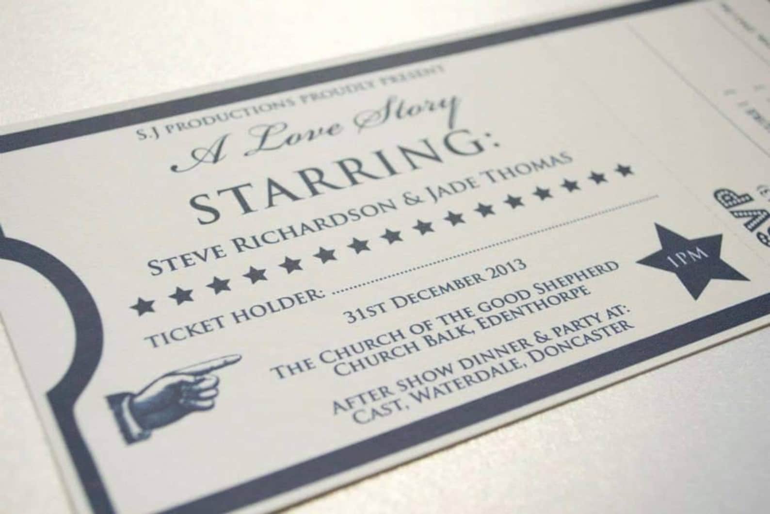 Theatre Ticket Wedding Invite, Invitation, Personalised Wedding ...