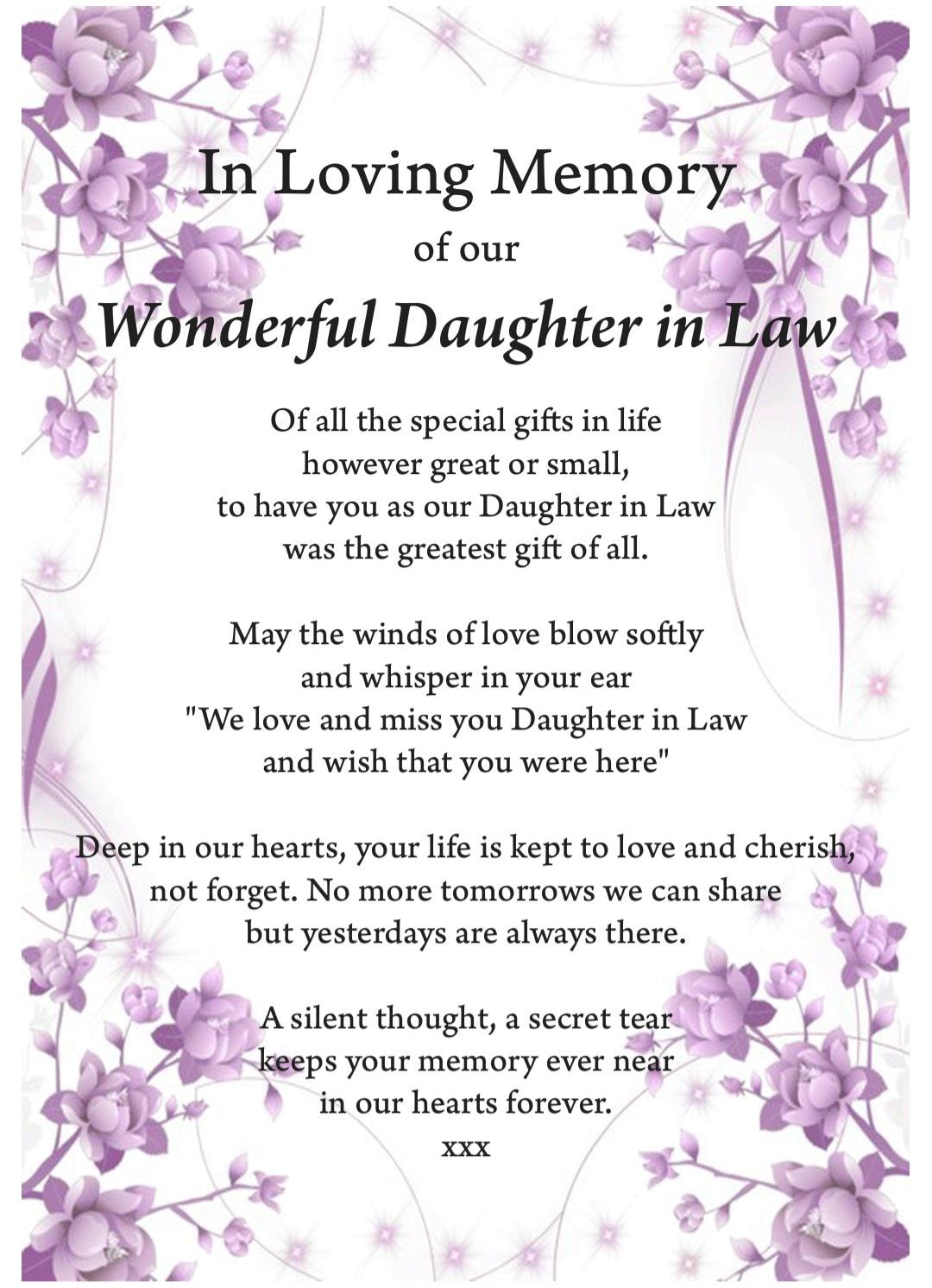Daughter in Law in Loving Memory Print, Funeral Poem, Missing You ...