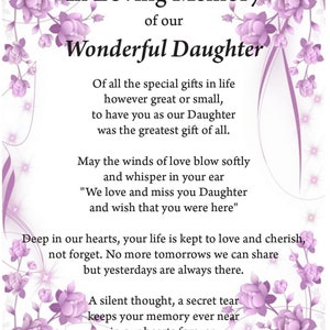 Daughter in Loving Memory Print, Funeral Poem, Bereavement, Heaven ...