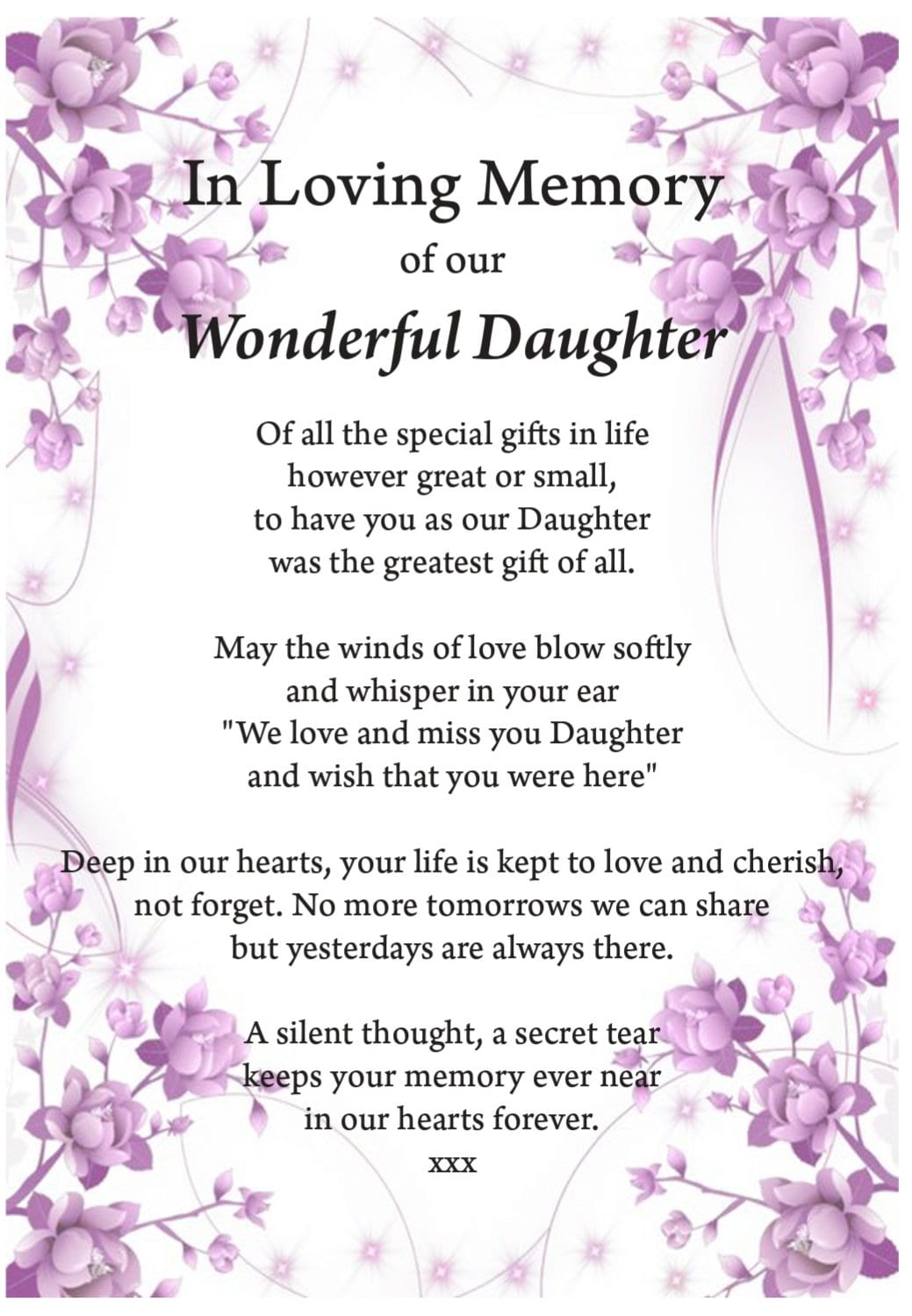 Daughter in Loving Memory Print, Funeral Poem, Bereavement, Heaven ...