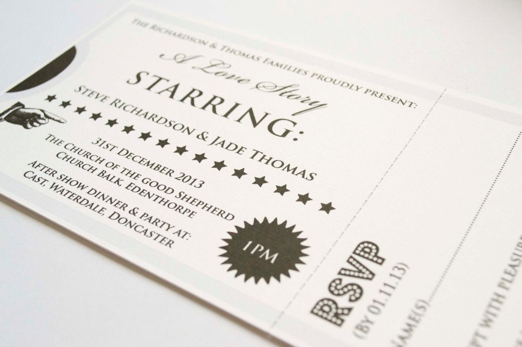Theatre Ticket Wedding Invite, Invitation, Personalised Wedding ...