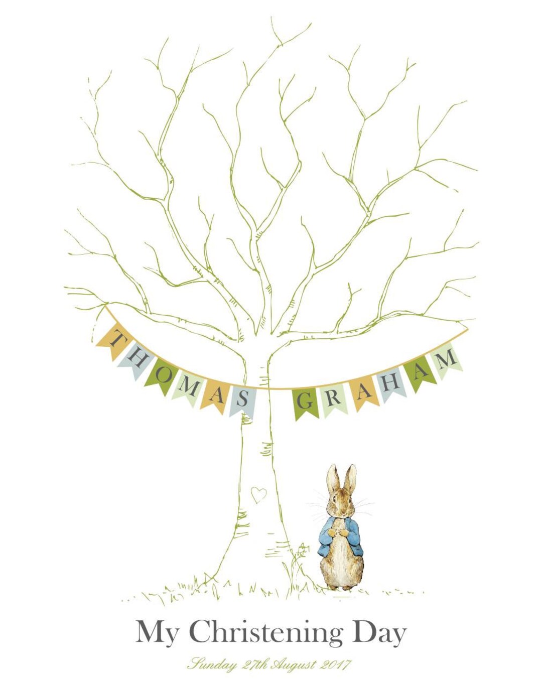 Peter Rabbit Christening Fingerprint Tree, Christening Day, Guest Book ...