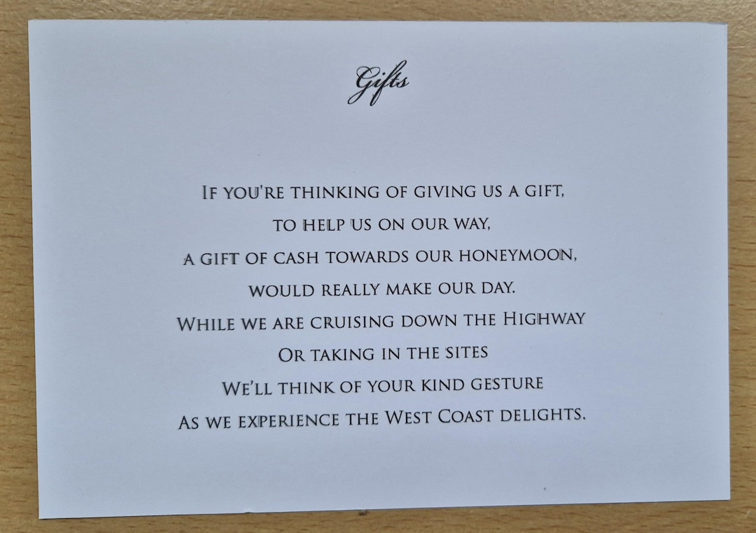 Gift Poem, Wedding Invitation Gift Poem, Postcard Size A6 Gift Message ...