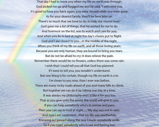Daughter in Loving Memory Print, Funeral Poem, Bereavement, Heaven ...